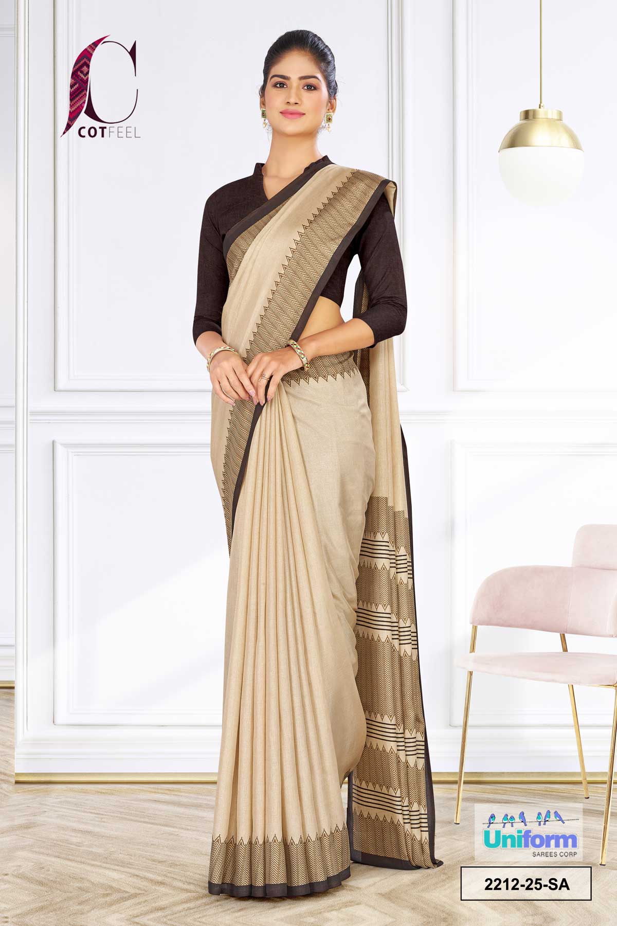 Beige and Black Women's Premium Manipuri Cotton Cotfeel Beige School ...